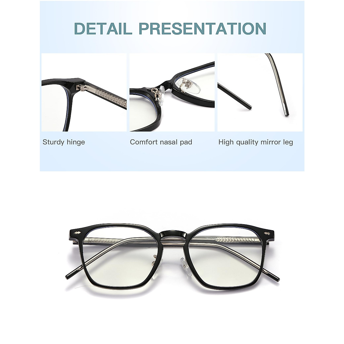 Baililai Blue Light Blocking Glasses - Lightweight Eyeglasses with Blue Ray Filtering for Computer Gaming (17131) (black-C1), 52-20-145