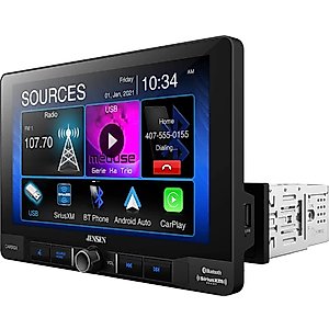 Jensen CAR910X Multimedia 9" Receiver with Apple CarPlay and Android Auto, 1024x600 Resolution, 500 cd/m2 Brightness, 500:1 Contrast Ratio, Back-up Camera Input, Front and Rear USB Inputs