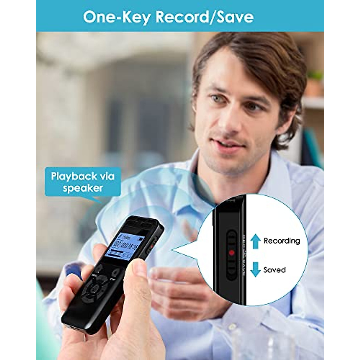 64GB Digital Voice Recorder, Wevoor Voice Activated Recorder with 560mAh Large Capacity Battery, Professional Recording Device with Playback, Password, Timed recording, Repeat, Variable Speed Playback