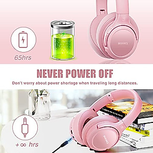 Bluetooth Wireless Headphones Over Ear,BERIBES 65H Playtime and 6 EQ Music Modes with Microphone, HiFi Stereo Foldable Lightweight Headset, Deep Bass for Home Office Cellphone PC Etc.(Pink)
