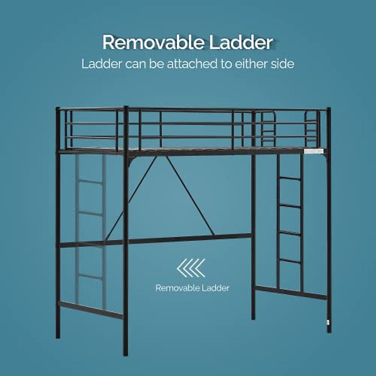 VINGLI Twin Loft Bed with Stairs, Metal Loft Bunk Bed with Safety Guard Rails & Flat Ladder Rung/Rubber Cover for Kids Teens Adults, Black