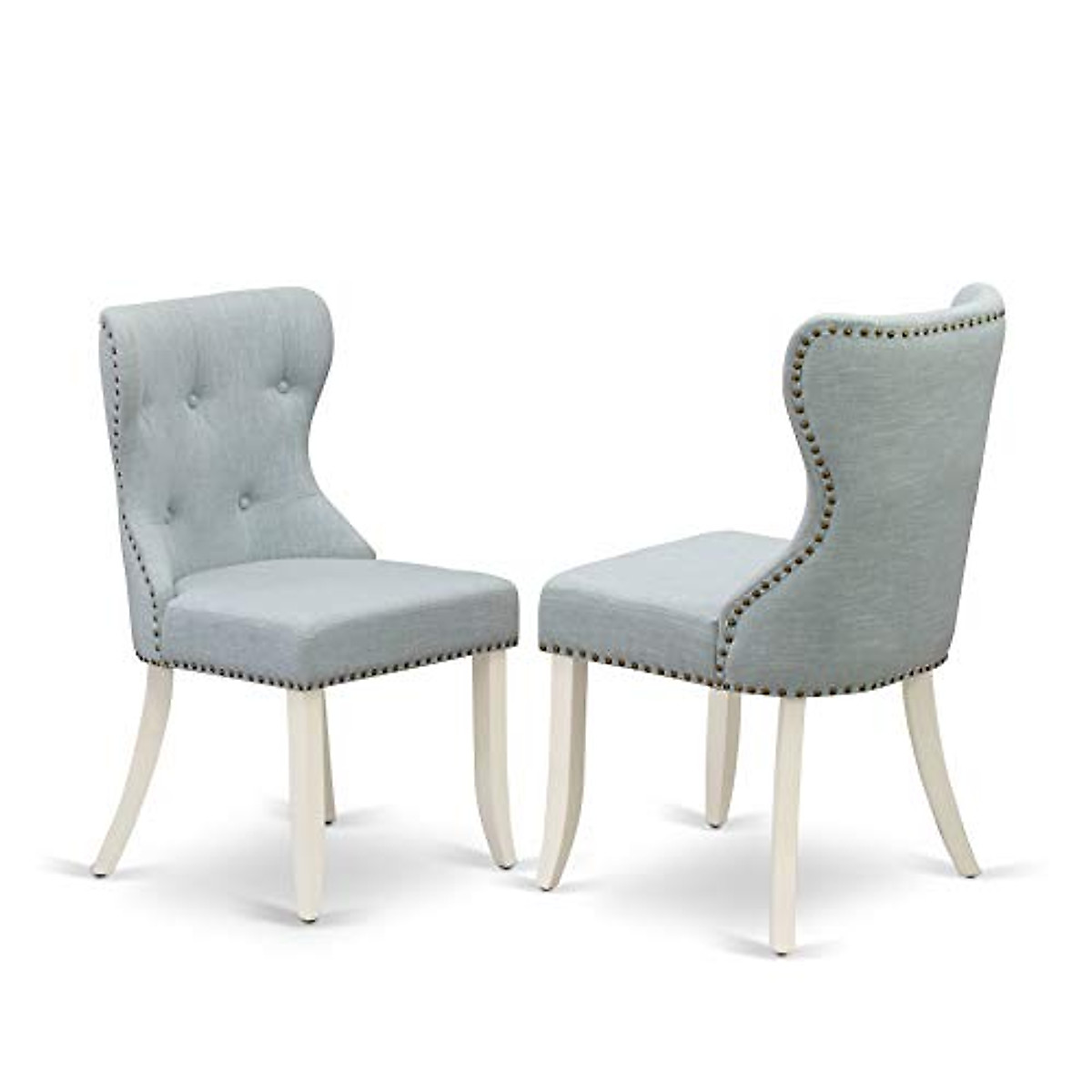 East West Furniture HBSI5-LWH-15 5 Piece Kitchen Table & Chairs Set Includes a Round Dining Room Table with Pedestal and 4 Baby Blue Linen Fabric Parson Chairs, 42x42 Inch, Linen White