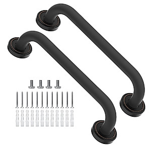 2 Pack 12 Inch Anti Slip Antique Bronze Shower Grab Bar, iMomwee Oil Rubbed Black SUS304 Stainless Steel Bathroom Grab Bar Handle, Safety Shower Balance Bar, Elderly Senior Assist Hand Rail Support