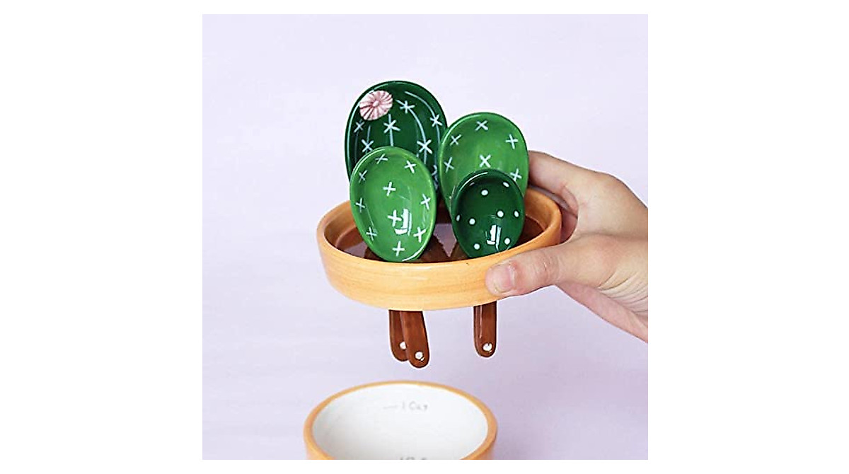 Cute Ceramic Cactus Measuring Spoons & Cups for Kitchen Decor