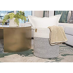 Blanket Baskets 18''x16''Cotton Rope Laundry Hamper Baby Nursery Storage Organizer Bundle with 13.5"x11"x 9.5"square woven Rope Basket for Shelves Toys, Nursey Cube Bin, Decorative Storage Organizer