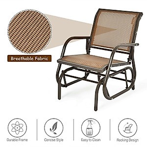 UYSB Outdoor Single Swing Glider Rocking Chair Armrest Garden Porch Backyard Brown Chair Rocking Chair Rocker Chair Rocker Camp Chair Rocker Recliner Rocking Camp Chair Rocking Chairs
