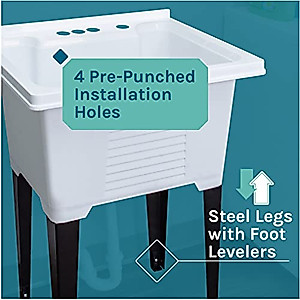 White Utility Sink by JS Jackson Supplies, Tehila Luxe Laundry Tub, Matte Black Pull-out Sprayer Faucet, Soap Dispenser