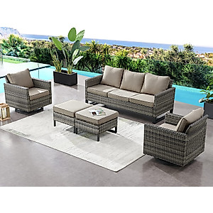 HUMMUH Patio Swivel Chairs Set of 2,PE Wicker Outdoor Rocker Chairs Bistro Set Porch Balcony Furniture with Cushions