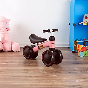 Ride On Mini Trike with Easy Grip Handles, Enclosed Wheels and No Pedals for Learning to Walk for Baby, Toddlers, Boys and Girls by Lil’ Rider (Pink)