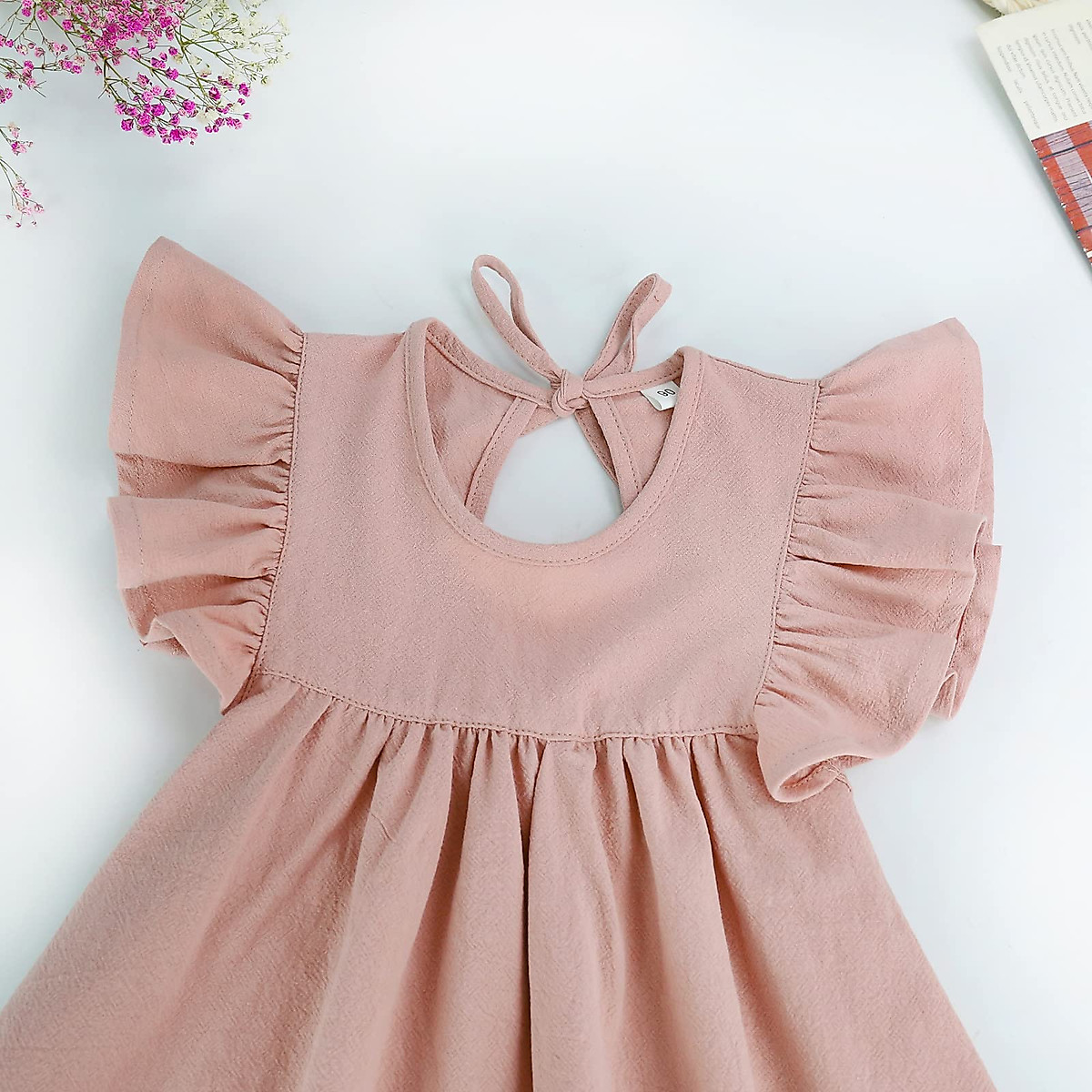 Goodplayer Toddler Baby Girl Dress Summer Cotton Linen Ruffle Halter Sleeveless Kids Casual Beach Party Dresses 1-6 Years (Pink, 90, 2_Years),2-3T
