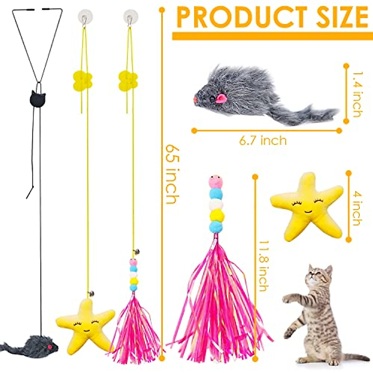 Mice Toys for Indoor Cats - 3 Pack Hanging Door Cat Toys with Tassel - Retractable Cat Toy with Rope Mouse Starfish Caterpillar - Interactive Cat Teaser Toy for Indoor Kitten Play Chase Exercise