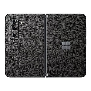 SopiGuard Sticker Skin for 2021 Microsoft Surface Duo 2 2nd Gen Edge-to-Edge Front and Rear Panels Vinyl Decal (Leather Black)