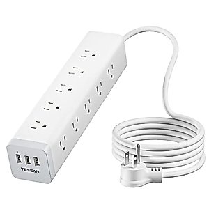 Surge Protector Power Strip 15 Outlets, TESSAN 1875W 15A Extension Cord with Multiple Outlets 6 ft, 3 USB Charging Ports, 1050J, Mountable, Flat Plug, Home Office College Dorm Room Essentials