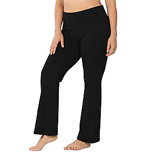 KQUZO Women's Plus Size High Waist 7/8 Compression Workout Leggings with Pocket 27" Inseam (Yoga_Flar_Black, 3X)