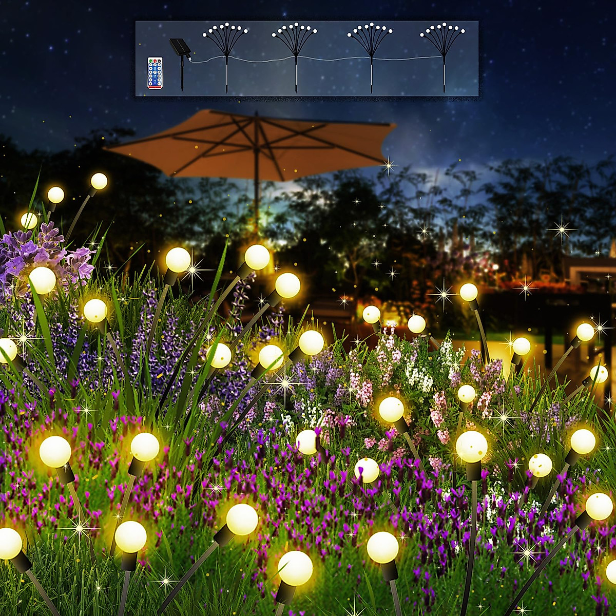 Firefly Solar Garden Lights Outdoor, Solar Firefly Lights, 4 Pack 32 LED Vibrant Firefly Starburst Swaying Lights, Waterproof Solar Decorations Lights for Yard Walkway (Warm White)