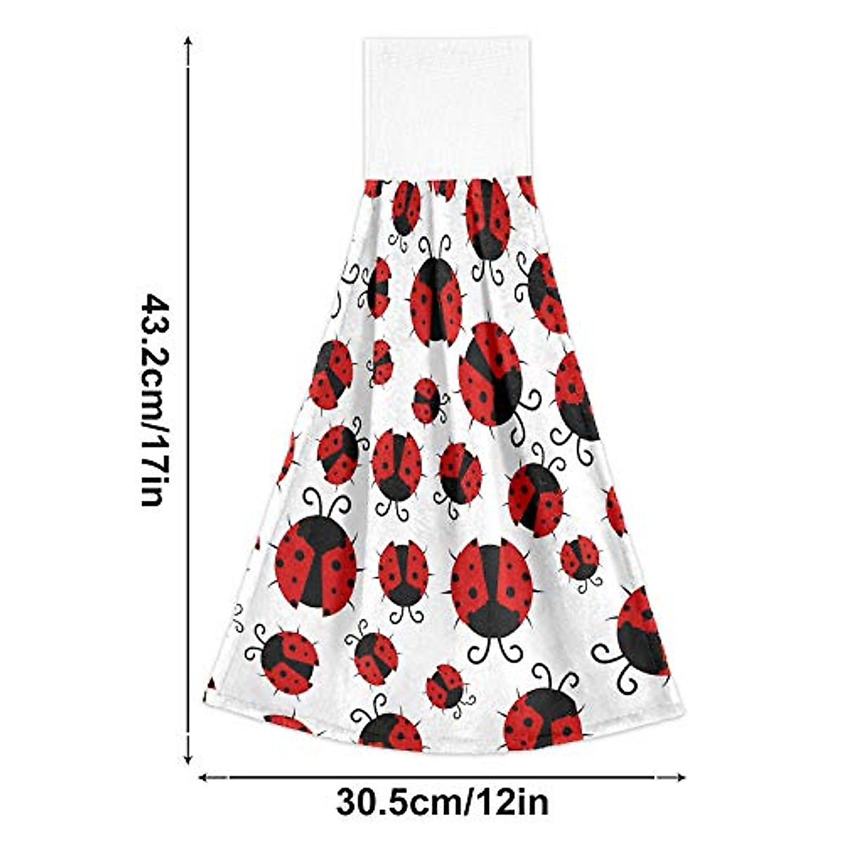 Red Ladybugs Texture 2 Pcs Hanging Kitchen Hand Towels, Hanging Tie Towels with Hook & Loop Washcloth Dishcloths Sets Decorative Absorbent Tea Bar Bath Hand Towel