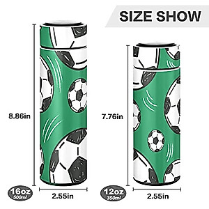 CaTaKu Green Footballs Water Bottle Insulated 16 oz Stainless Steel Flask Thermos Bottle for Coffee Water Drink Reusable Wide Mouth Vacuum Travel Mug Cup