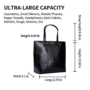 NC Large Leather Tote - Womens Slouchy Shoulder Bag with Open Top, Big Capacity Handbag (True Black)