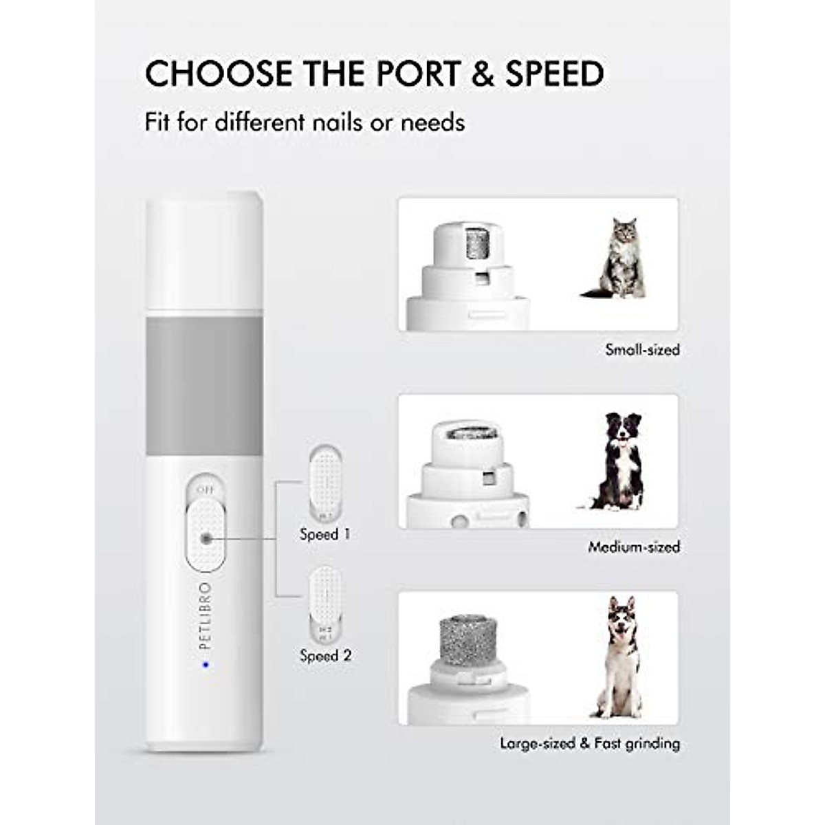 PETLIBRO Dog Nail Grinder - Rechargeable Low Noise Pet Nail Grinder for Dogs Professional 2 Speed Electric Pet Nail Trimmer Painless Paws Grooming Dog Nail Clippers for Small Medium Large Dogs & Cats