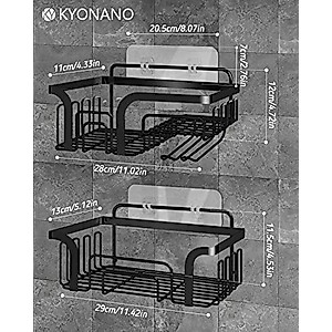 Adhesive Shower Caddy -2 Pack, Shower Organizer Shower Shelves with 18 Hooks and Soap Dish, Rustproof 304 Stainless Steel Shower Shelf Shower Shelf for Inside Shower, No Drilling for Bathroom, Kitchen