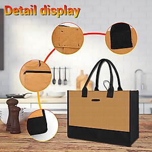 Aricsen Large Canvas Shopping Tote Bag with Handles for Women Gift Grocery Beach Holidays, Reusable Blank Clearance Eco Burlap Cloth Jute Fabric Handbag for Kitchen, Black & Brown