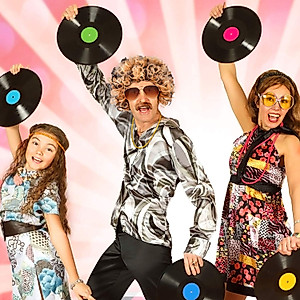 Frienda 4 Pcs 70s 80s Disco Wig Costume Set,Includes Disco Hippie Short Curly Wig,Disco Sunglasses,Moustache and Faux Gold Chain Necklace Afro Brown Wig for Disco Men Women Party