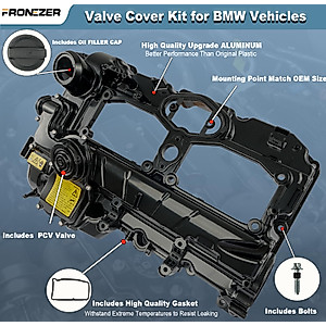 Upgrade Black Aluminum N20 Engine Valve Cover Kit with Gasket, Bolts & Oil Cap Compatible with 2012-2018 BMW 228i 320i 328i 328i GT xDrive 428i 528i X1 X3 X4 X5 Z4 2.0L Replaces 11127588412 264-517