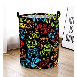 Game Controller Gaming Art Laundry Basket Boys Hamper Bag Dirty Clothes Storage Basket Waterproof Foldable Collapsible Organizer Gamer Room Decor For Bedroom Boys Room Bathroom Dorm