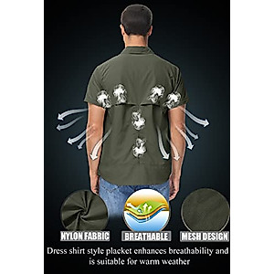 TACVASEN Men's Quick Dry UV Protection Zipper Convertible Long Sleeve Shirt,Green,Large