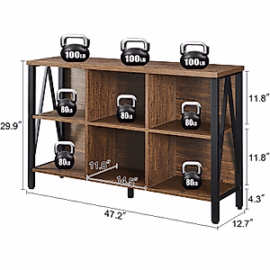 HOMISSUE 6 Cube Storage Organizer Shelf, Rustic Short Wide Bookshelf with Cube Storage, Industrial Low Cube Bookshelf with 3 Tier Shelf, Horizontal Bookcase for Living Room, Office, Brown