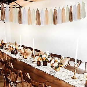 Boho Rainbow Baby-Shower Party-Decorations Tassel-Garland - 20pcs Neutral Birthday Wedding Bridal Tassels, White Brown Champagne Banner Streamers, Engagement Bachelorette Christmas Decor Panduola