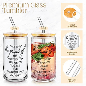 Funnymoom 6 Pcs Employee Appreciation Gift Set for Women Thank You Gifts May you Be Proud 17 oz Glass Cup Inspirational Gift Makeup Bag A6 Journal Ballpoint for Staff Coworkers Teachers Team(Blue)