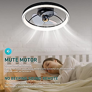 Sunny Hawaii Modern Ceiling Fans with Lights and Remote, 19.7in Dimmable LED 6 Speeds Reversible Blades Timing Indoor Low Profile Ceiling Fan Semi Flush Mount with Remote Control(black)