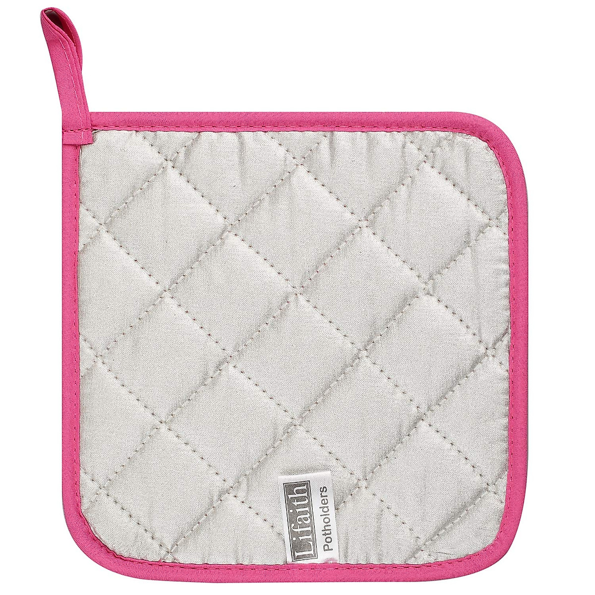 100% Cotton Kitchen Everyday Basic Terry Pot Holder Heat Resistant Coaster Potholder for Cooking and Baking Set of 5 (Dark Pink, Potholder)