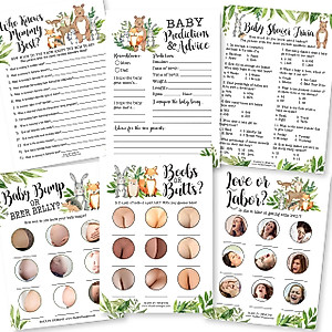 75 Woodland Who Knows Mommy Best, Baby Prediction and Advice Cards etc, 25 Guess How Many Cards - 8 Double Sided Cards Baby Shower Games Funny, How Many Kisses Game Baby Shower Decorations