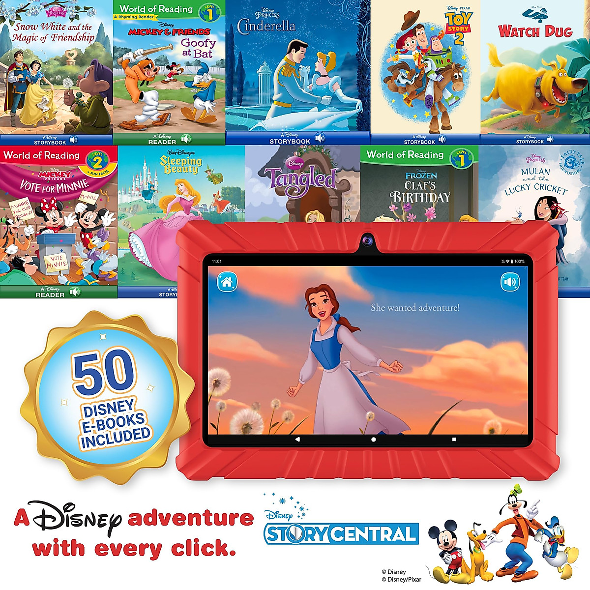 Contixo Kids Tablet V8, 7-inch HD, Ages 3-7, Toddler Tablet with Camera, Parental Control - Android 11, 16GB, WiFi, Learning Tablet for Children, 50+ Disney Storybooks Apps and Kid-Proof Case, Red