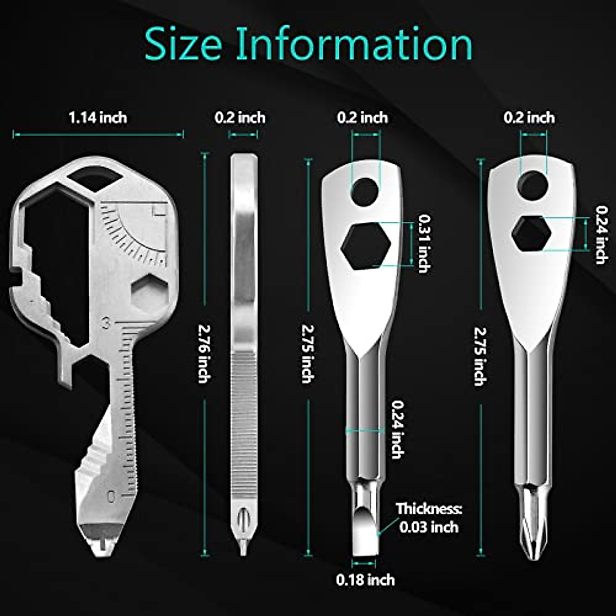 CJ FOREVER 28 in 1 Multitool Keychain, Key Shaped Pocket Tools and Gadgets, Mini Keychain Tool Drill Drive, Screwdriver, File, Wrench, Ruler, Bottle Opener, Stripping, Tools Men, Gift (Silver)