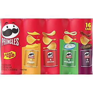 Pringles Potato Crisps Chips, Lunch Snacks, Office and Kids Snacks, Grab N' Go, Variety Pack (16 Cans)