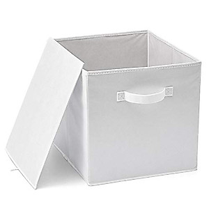 EZOWare Set of 8 Fabric Basket Bins, 13 x 15 x 13 inch Collapsible Organizer Storage Cube with Handles for Home, Bedroom, Baby Nursery, Kids Playroom Toys - ( White + Purple )