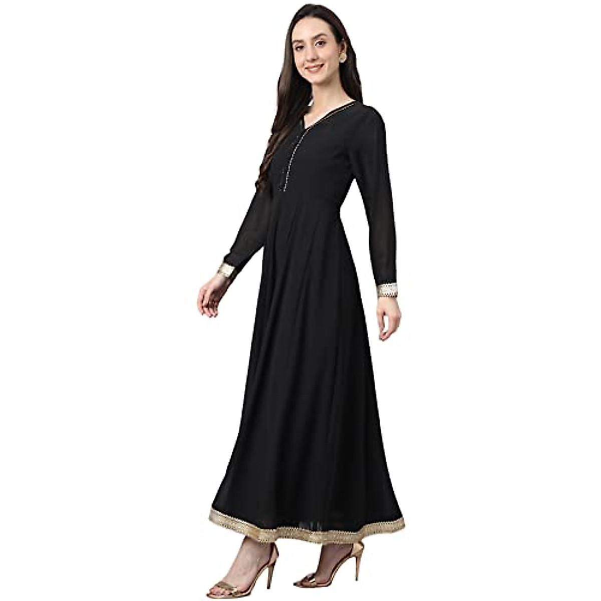 Janasya Indian Women's Black Georgette Solid Kurta with Dupatta(SET578-KR-DPT-A-L)