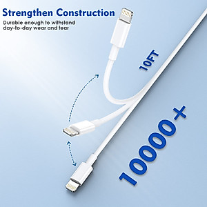 iPhone Charger, 2Pack 10FT Extra Long【Apple MFi Certified】 iPhone Charging Lightning Cable Fast Transfer Cord with USB Wall Apple Chargers Travel Plug Adapter for iPhone 13/12/11/SE 2020/X/XR/8/7