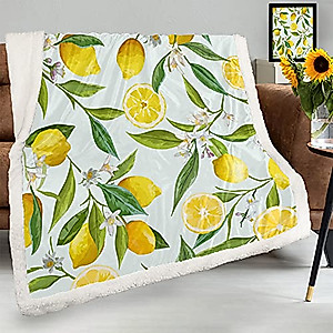 Throw Blanket Lemon Tree Flower, Cozy Fleece Blanket, Christmas Throws, Sherpa Blanket, Super Soft Blanket for Winter, Flannel Blankets for Bed Couch, Warm and Cozy Flannel Bedding Throws