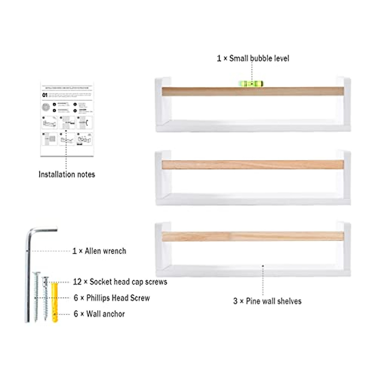 Esonal White Nursery Floating Wall Shelf Nursery Décor Wall Book Shelves for Bedroom Organizer or Kitchen Spice Rack Wall Mount Books Photo Picture Display Ledges 16 Inch a Set of 3