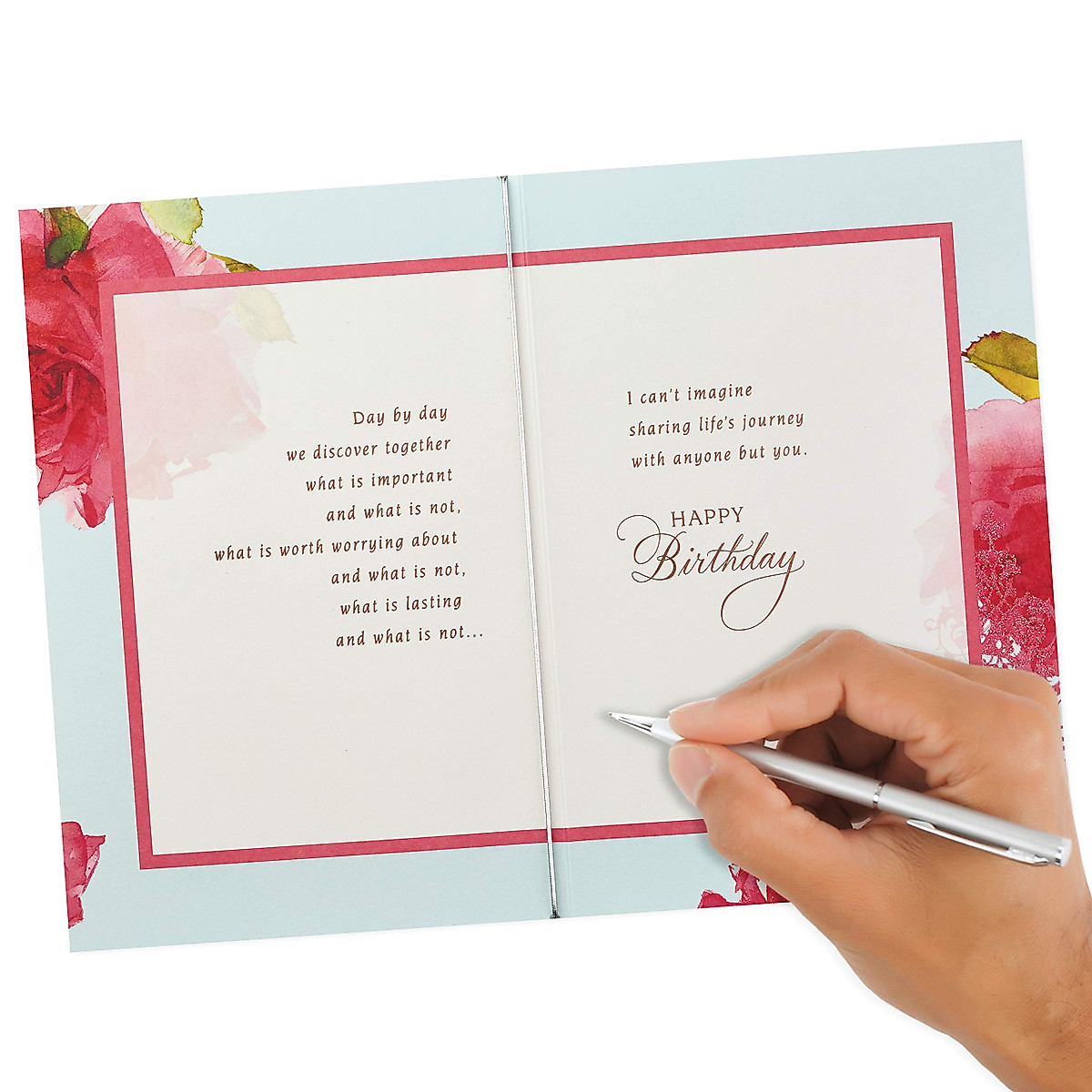 Hallmark Birthday Card for Wife (Roses with Pattern), Red, Blue