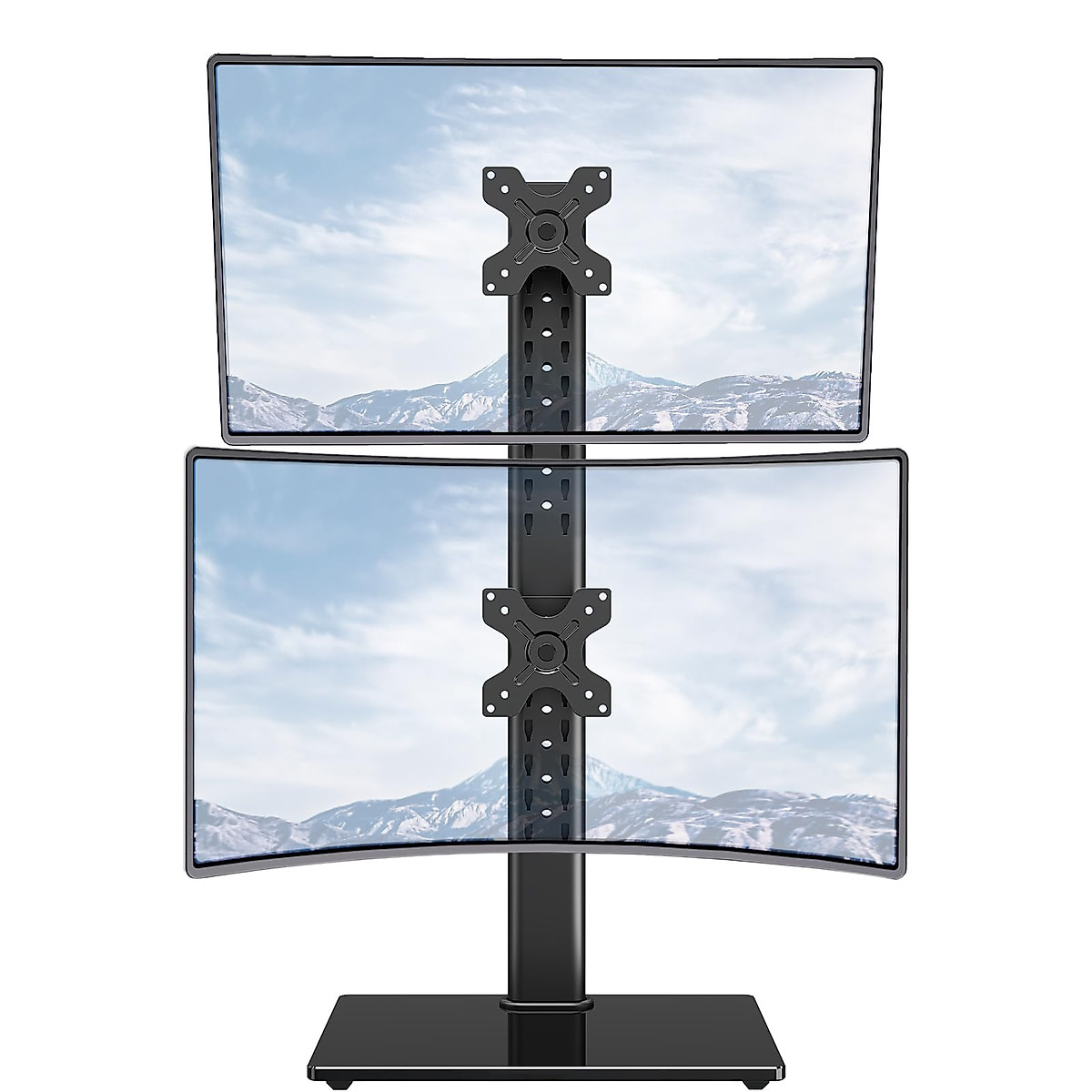MOUNTUP Vertical Dual Monitor Stand, Stack Two Screens up to 32 inches,17.6 Lbs, Free-Standing Monitor Desk Mount, Monitor Riser with Swivel, Tilt, Height Adjustable, VESA Stand 100 x 100mm, 75 x 75mm