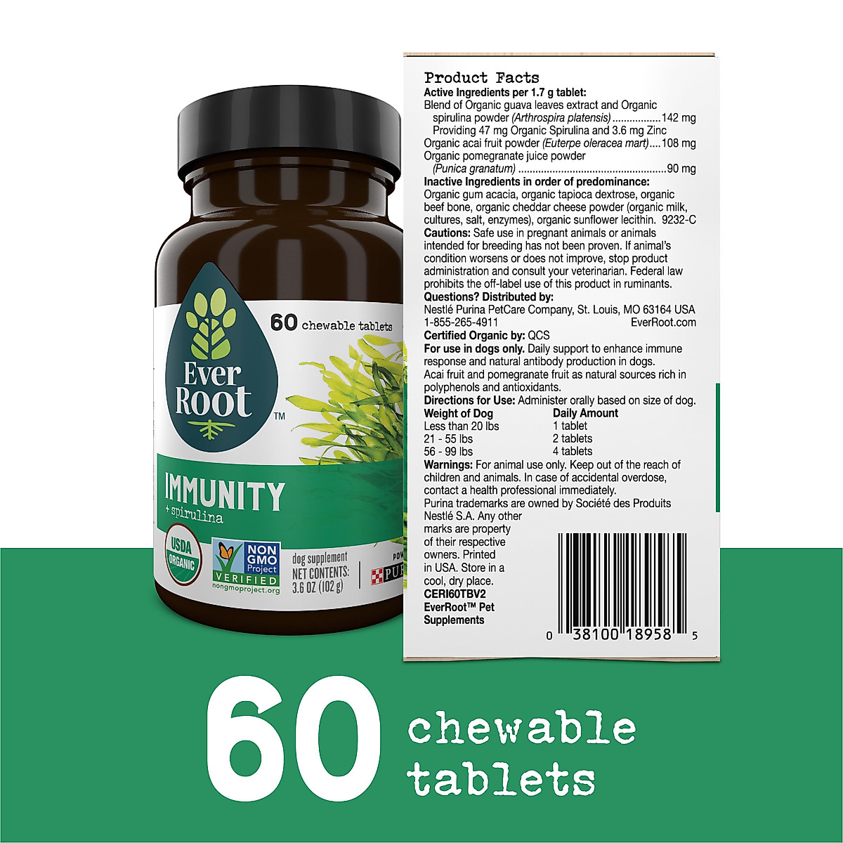 EverRoot Dog Supplements Powered by Purina Immunity Chewable Tablet with Spirulina and Antioxidants - 3.6 oz. Canister