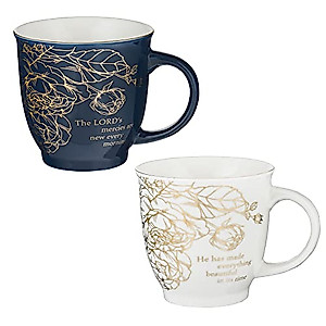 Christian Art Gifts Ceramic Coffee/Tea Mug Set for Women | A Beautiful Morning Ecclesiastes/Lamentations Bible Verse Mug Set | Boxed Set/2 Coffee Cups