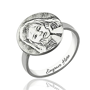 LONAGO Personalized Photo Ring Engraved Picture Stackable Ring Gift For Women (Silver, sterling-silver)