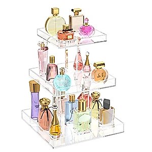 NIUBEE 3-Tier Perfume Organizer for Dresser and Countertop, Sturdy Acrylic Bathroom Organizer Countertop Cosmetic Storage, Standing Perfume Tray for Bedroom Organization and Decor