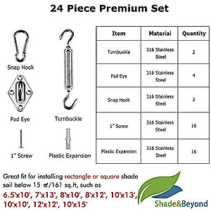 Shade&Beyond 316 Marine Grade Shade Sail Hardware Kit 5 inch for Rectangle and Square Sun Shade Sails Installation, 24 Pcs